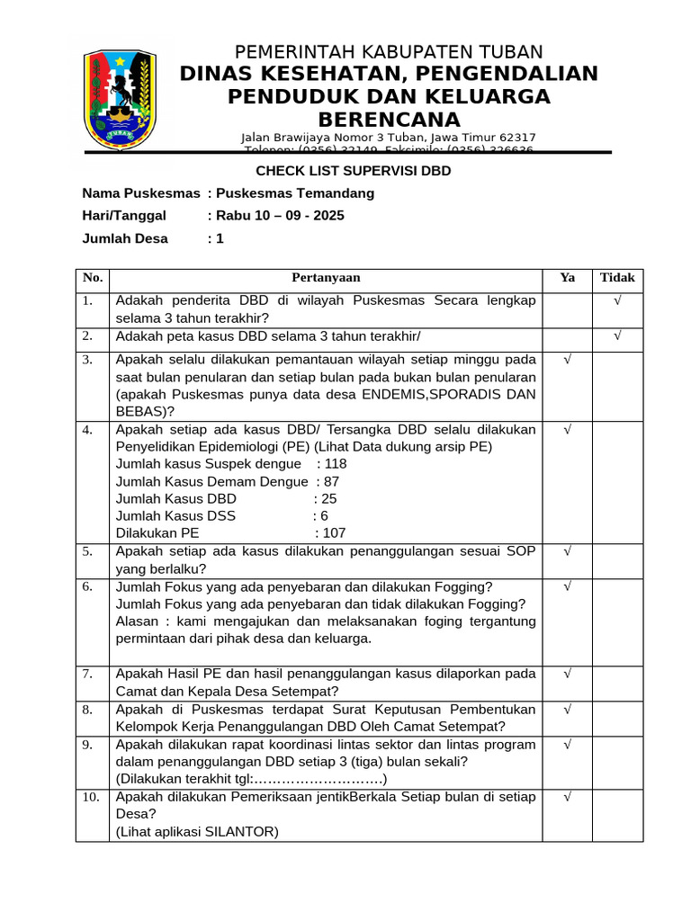 Ceklis Supervisi DBD 2025 | PDF