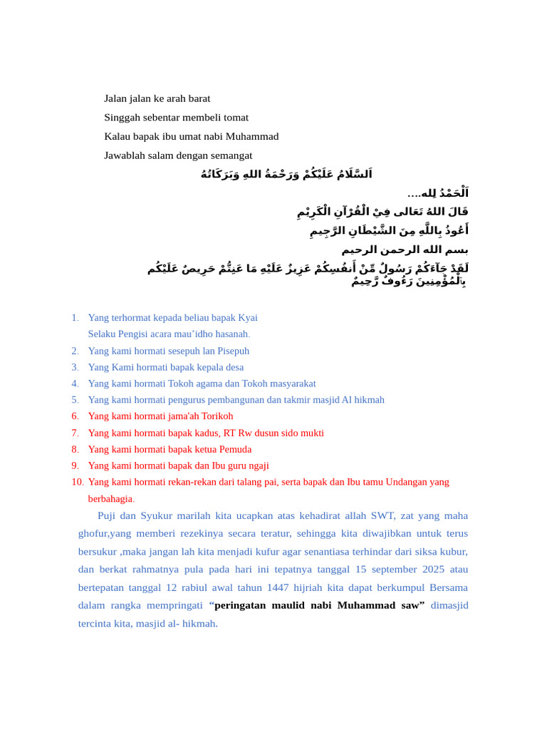 Contoh Teks MC Maulid Nabi | PDF
