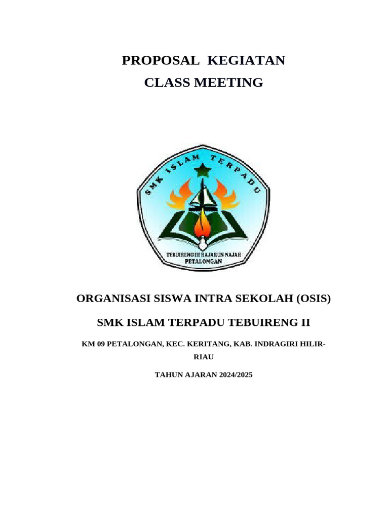 Proposal Class Meeting OSIS SMK IT Tebuireung | PDF