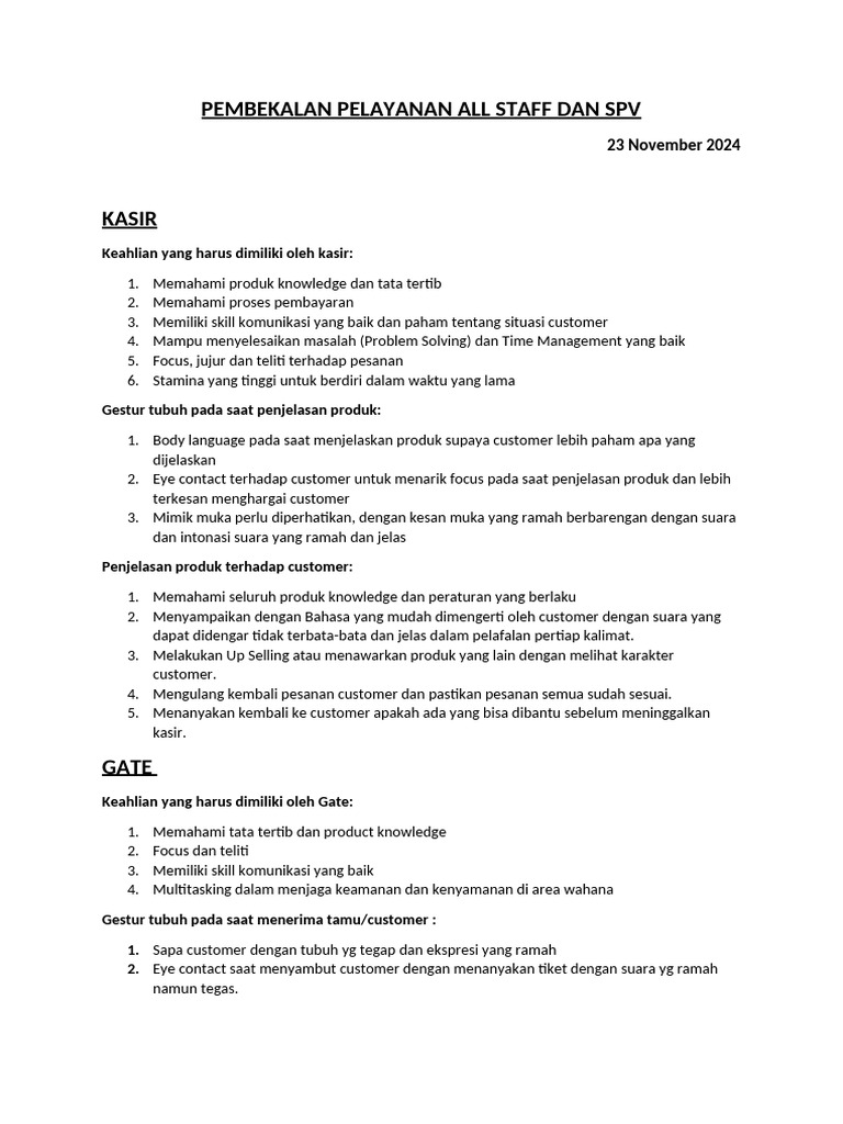 Pembekalan Pelayanan All Staff Dan SPV | PDF