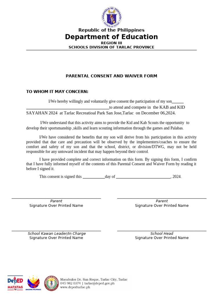 Kab Parental Consent and Waiver Form | PDF