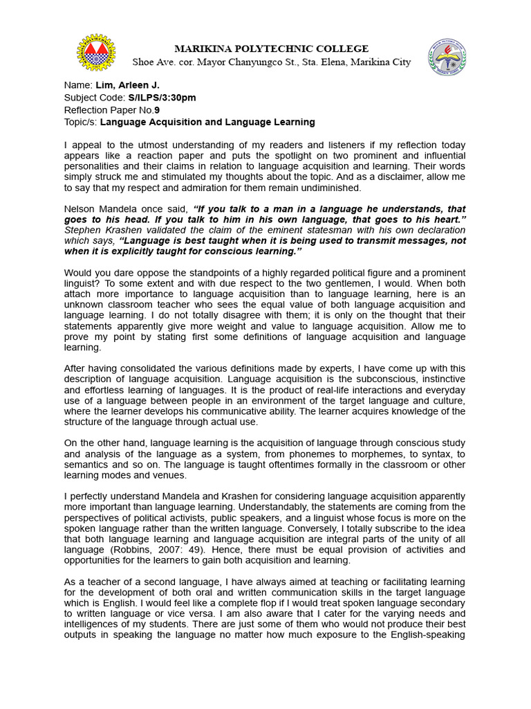 Language Acquisition and Language Learning | PDF | Second Language | Language Acquisition