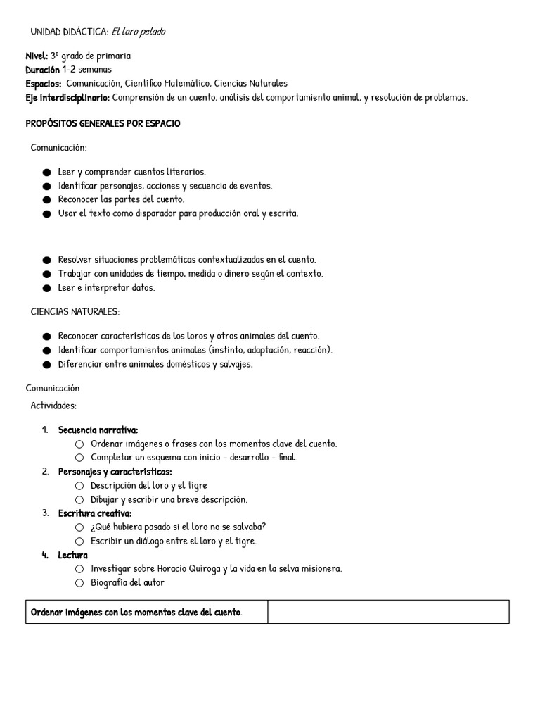 Unidad Didáctica Pedrito El Loro Pelado | PDF | Instinto | Loro