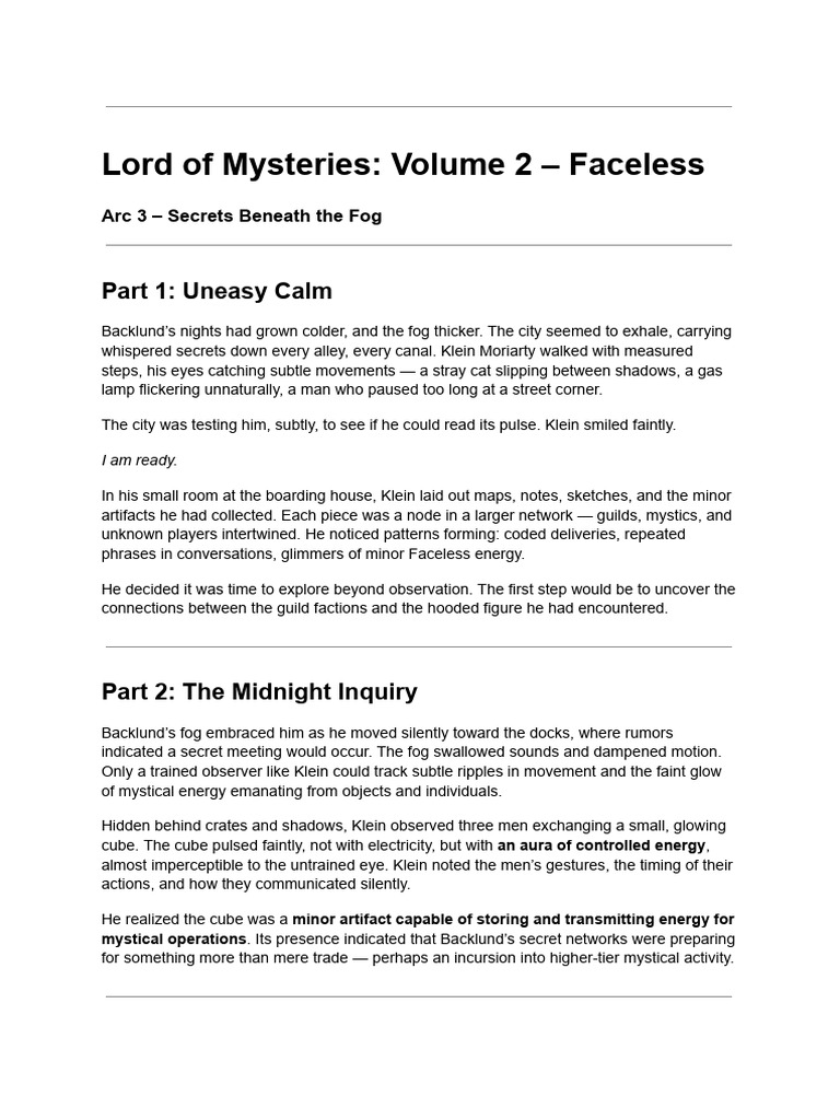 Lord of Mysteries - Volume 2 - Faceless - Arc 3 | PDF