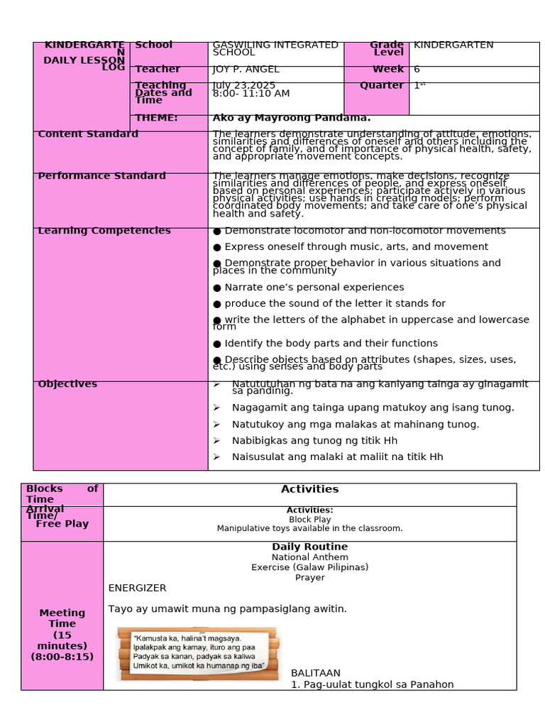 Activities: National Anthem Exercise (Galaw Pilipinas) Prayer | PDF