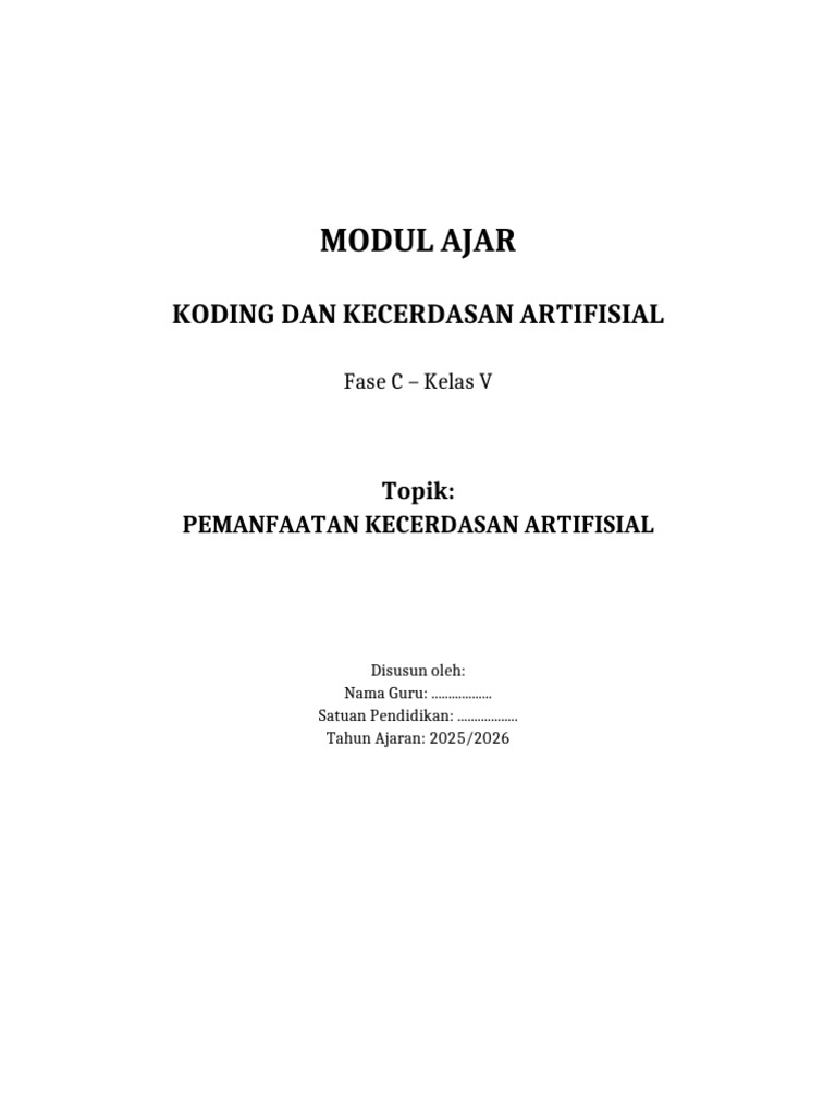 Modul Ajar Koding AI FaseC Kelas5 Cover | PDF