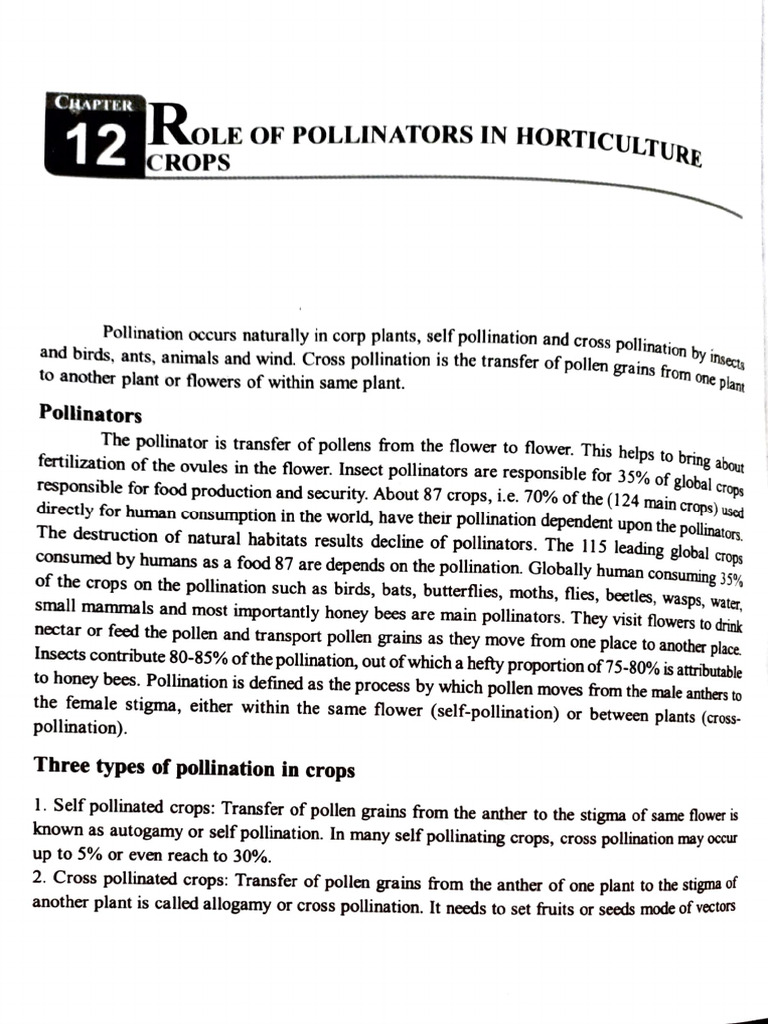 Role of Pollinators in Horticulture Crops | PDF | Pollination | Honey Bee