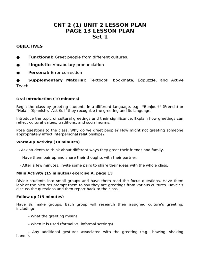 CNT 2 (1) Unit 2 Lesson Plan | PDF | Lesson Plan | Communication