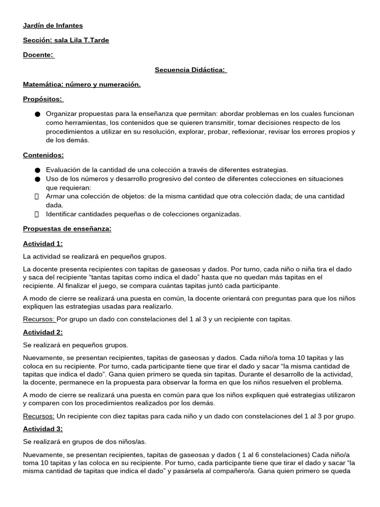 Secuencia Matemática Numero y Numeracion | PDF | Enseñando | Educación ...
