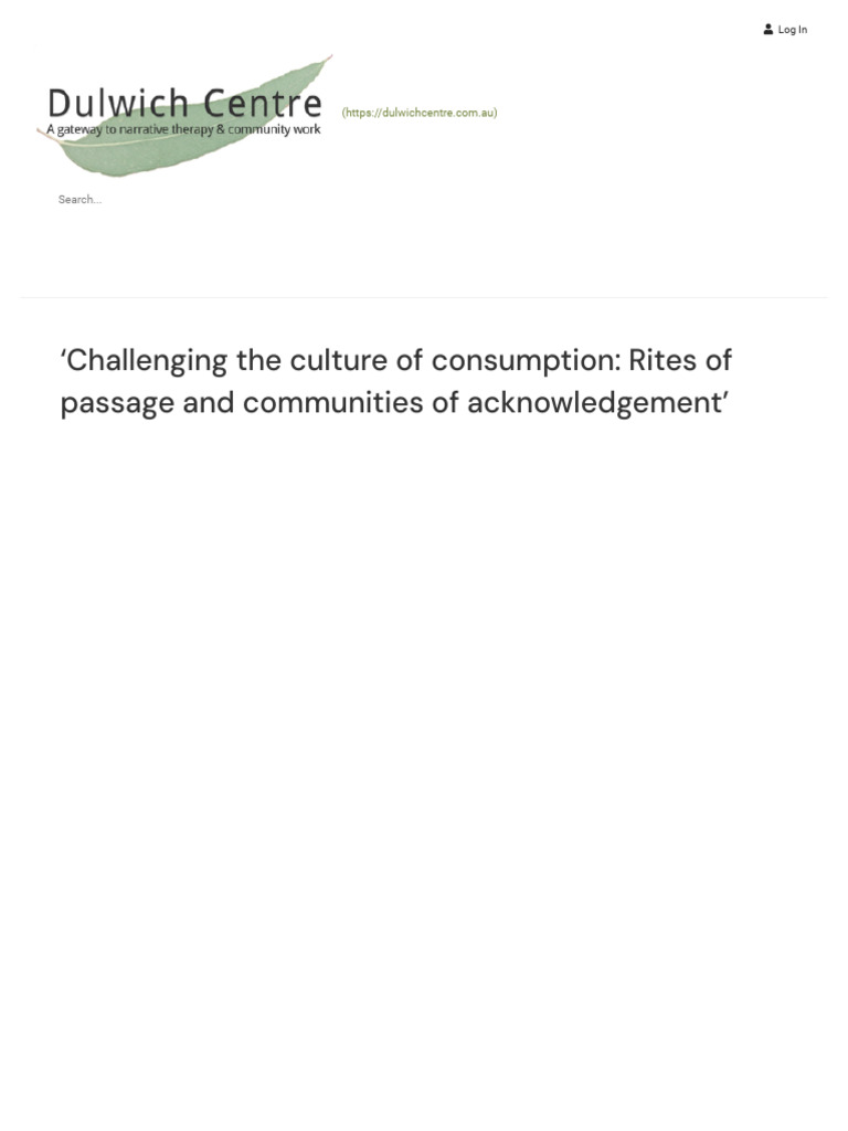 Challenging The Culture of Consumption-Rites of Passage and Communities ...