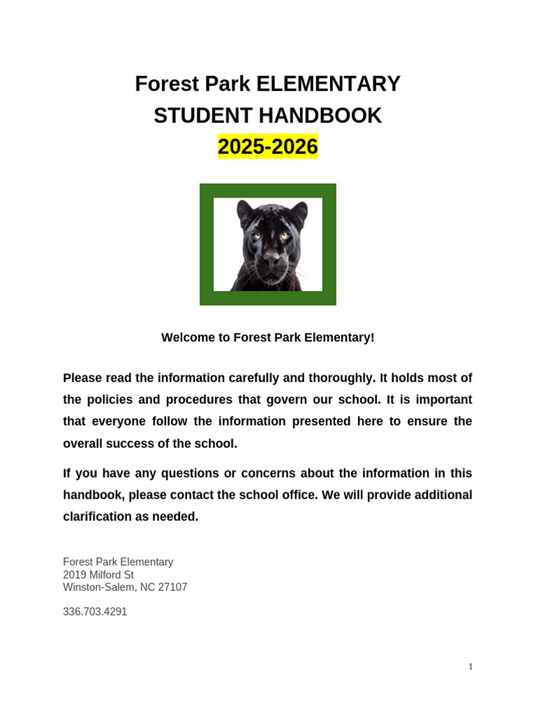 25-26-Forest Park Student Handbook 1 | PDF | Teachers | Homework