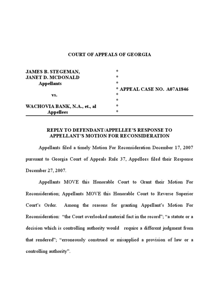 Appeal for Reconsideration in Georgia Case | PDF | Pleading | Complaint