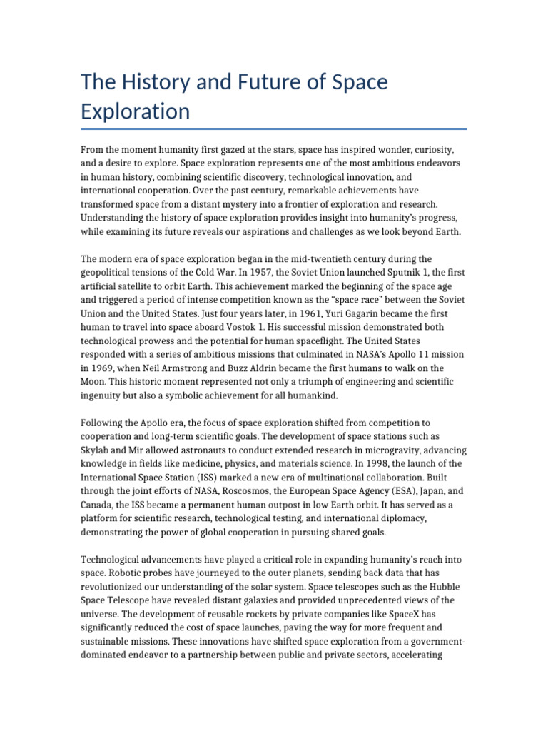 Essay The History and Future of Space Exploration | PDF | Space ...