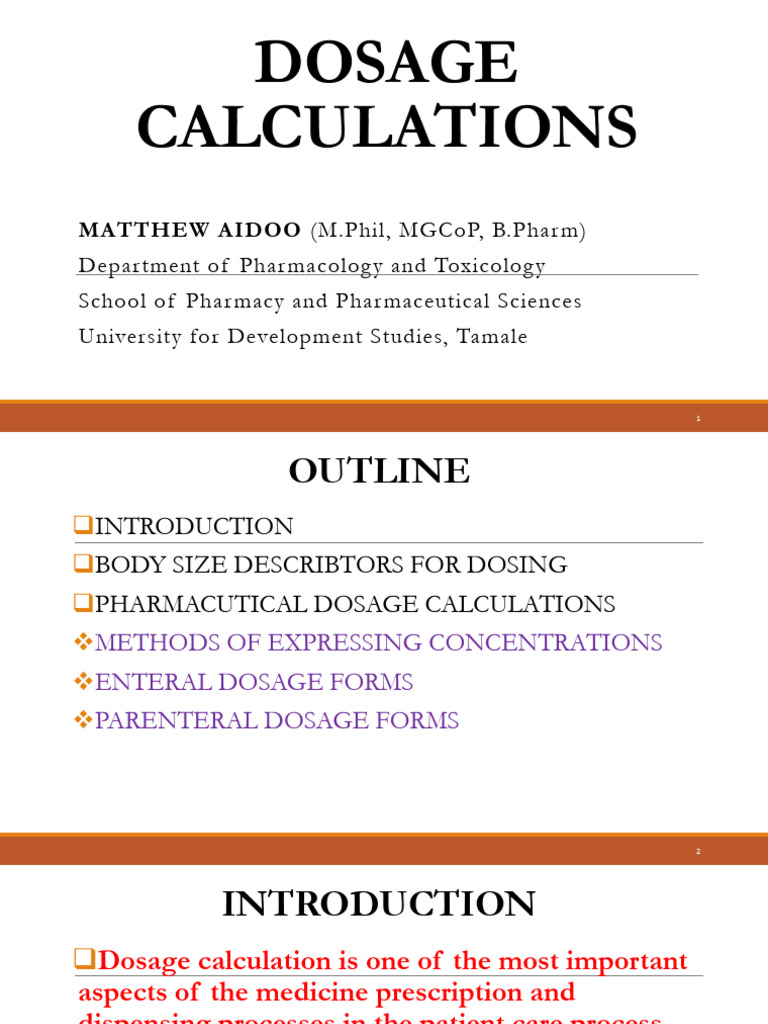 Dosage Calculations in Pharmacology | PDF | Dose (Biochemistry) | Chemistry