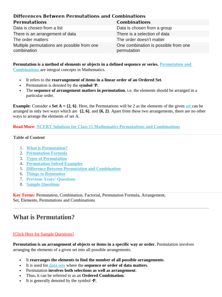 Differences Between Permutations and Combinations | PDF | Permutation | Set (Mathematics)