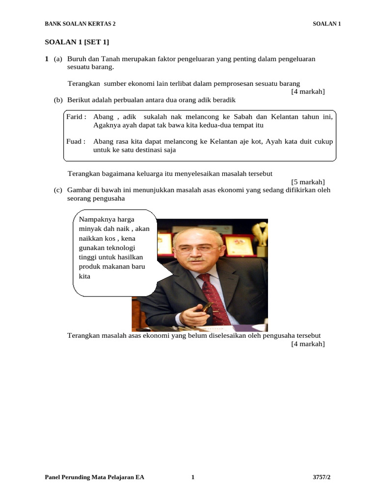 Bank Soalan Ekonomi Asas K2 Soalan 1 | PDF
