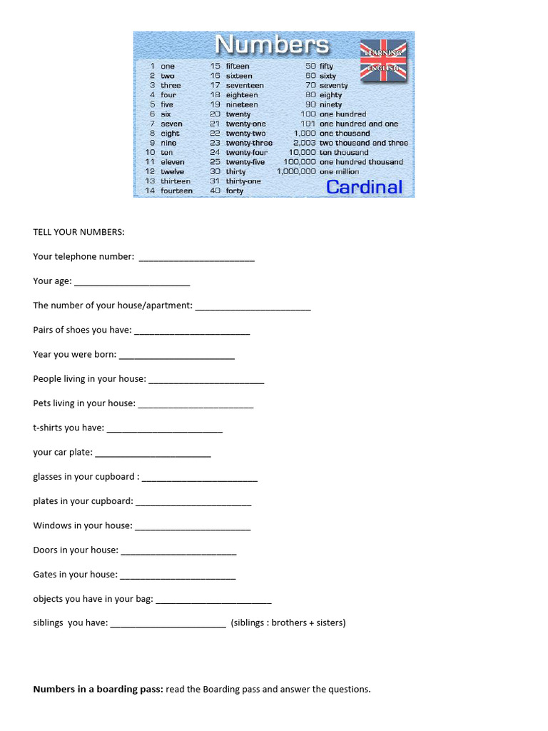 Cardinal Numbers Exercise PDF | PDF