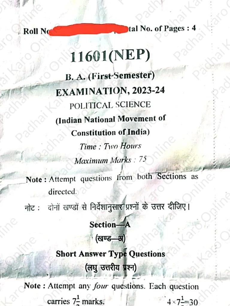 Political Science Ba 1st Semester Bundelkhand University | PDF