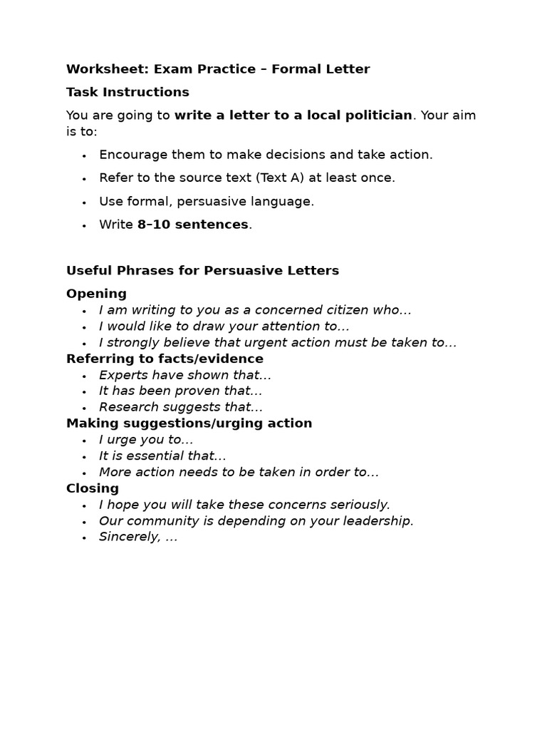 Formal Letter Worksheet Chapter 13 Book 1 | PDF | Natural Environment ...