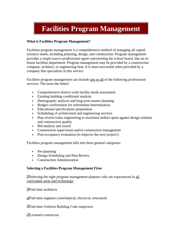 Facilities Program Management Guide | PDF | Construction Management ...