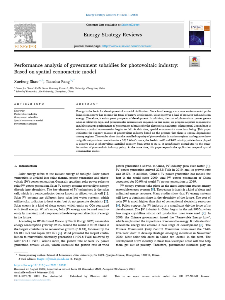 Performance Analysis of Government Subsidies For Photovoltaic Industry ...