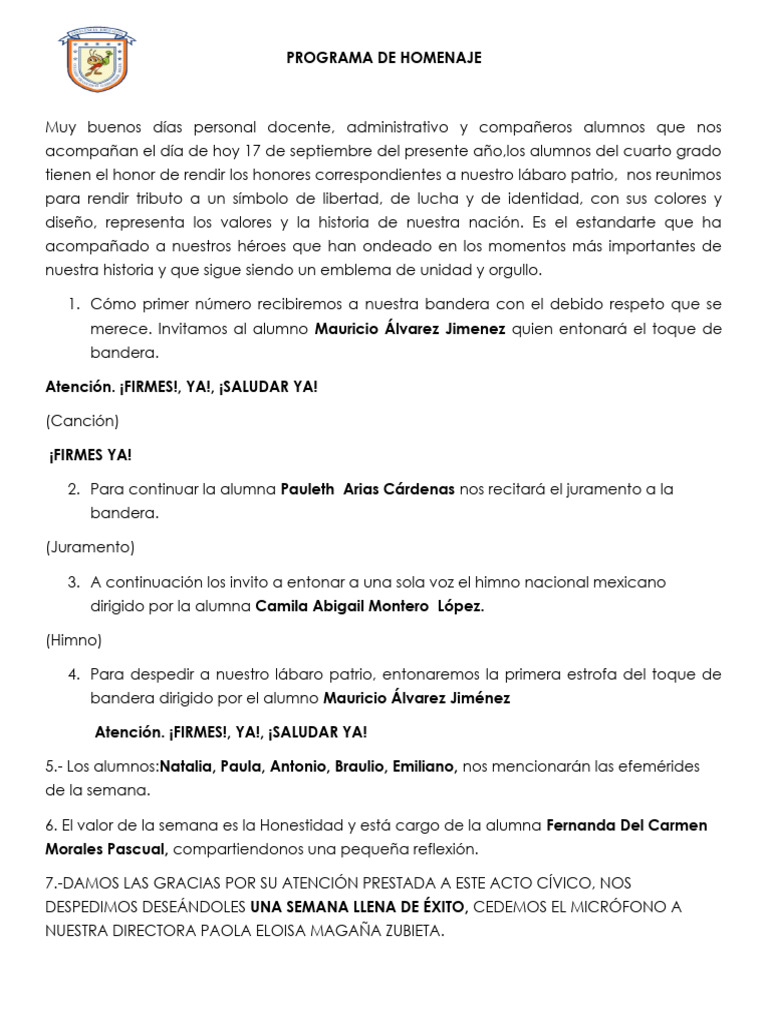 Programa De Homenaje Pdf