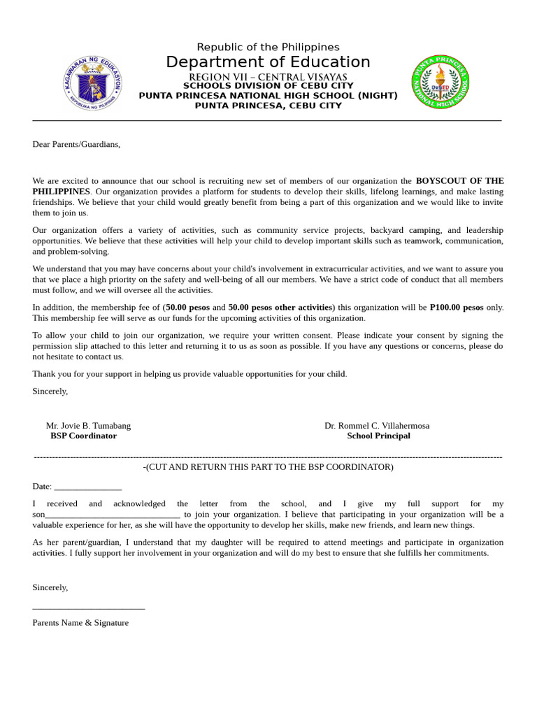 BSP Parents Consent Recruitment | PDF