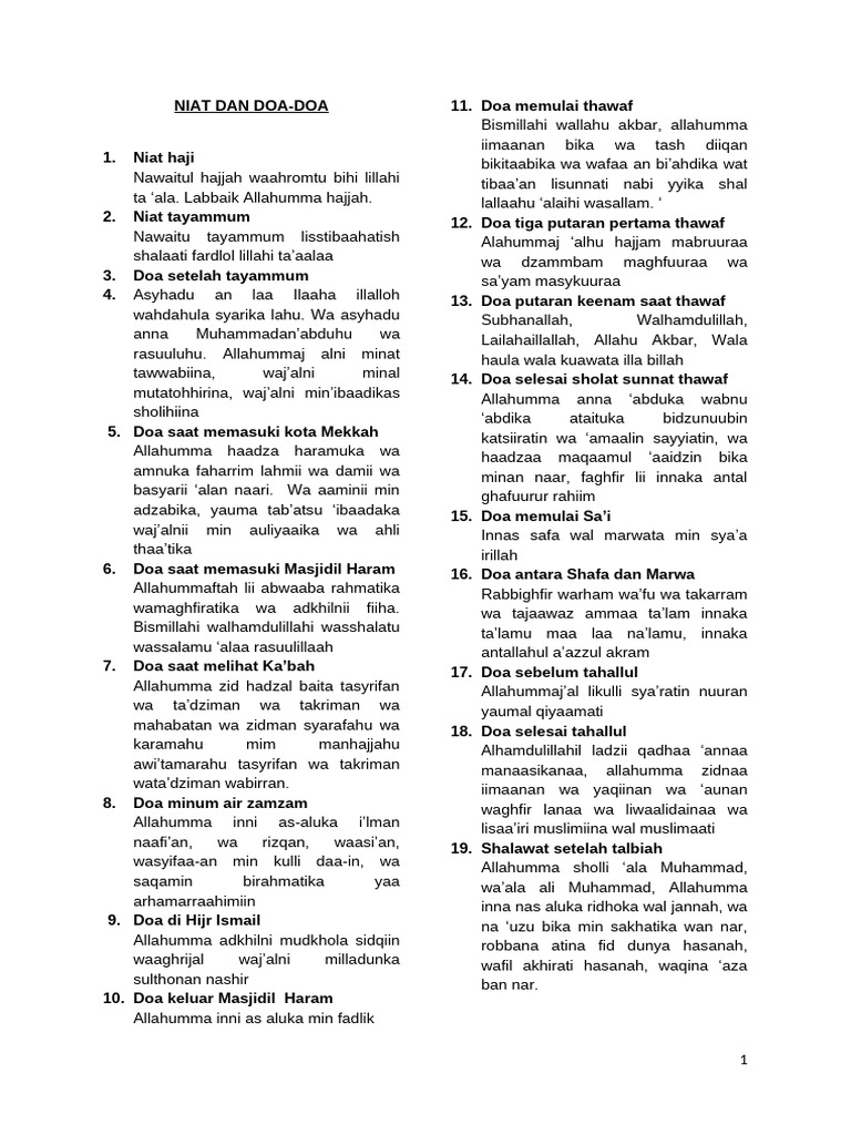 Niat Dan Doa Ibadah Haji | PDF