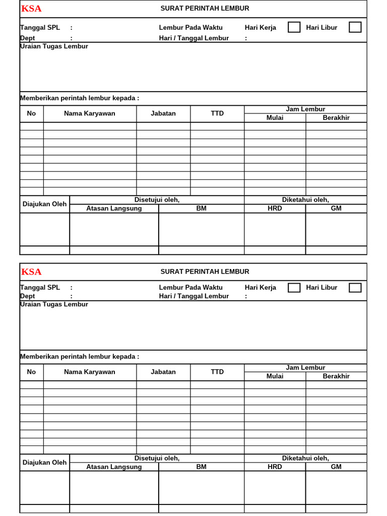 SURAT PERINTAH LEMBUR | PDF