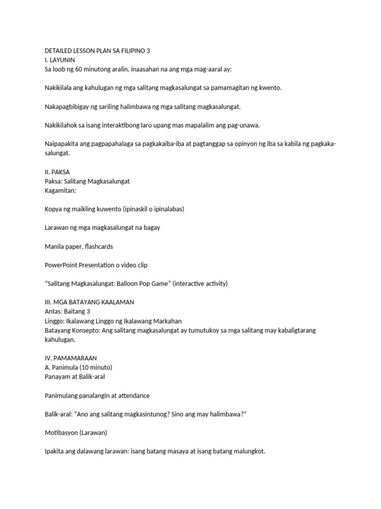 Cot Detailed Lesson Plan Sa Filipino 3 | PDF