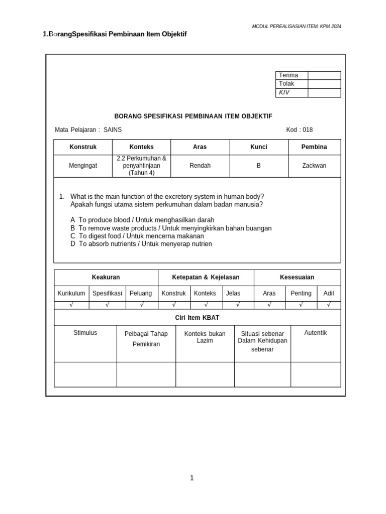 Modul Item Sains KPM 2024 | PDF