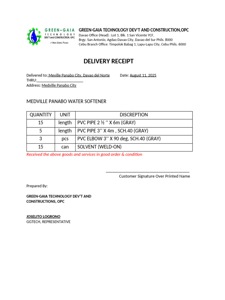 Delivery Receipt - Cebu To PANABO CITY - 8-11-25 | PDF