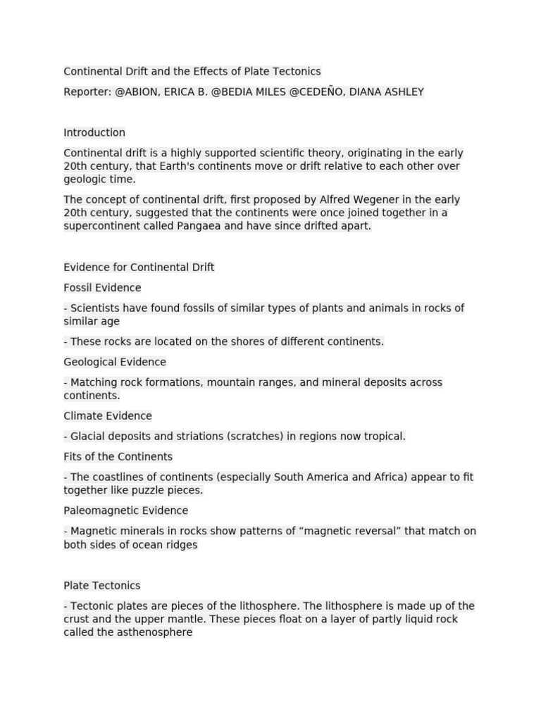 Continental Drift and The Effects of Plate Tectonics | PDF | Plate ...