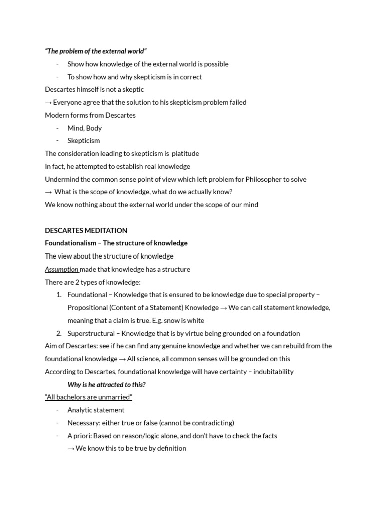 Problem of The External World - Epistemology Class Note | PDF ...