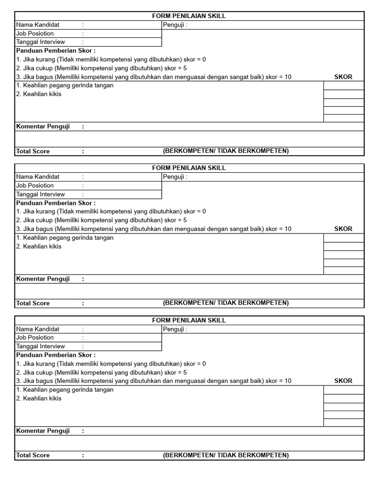 List Pertanyaan Interview KRY Operator - Form Penilaian Skill | PDF