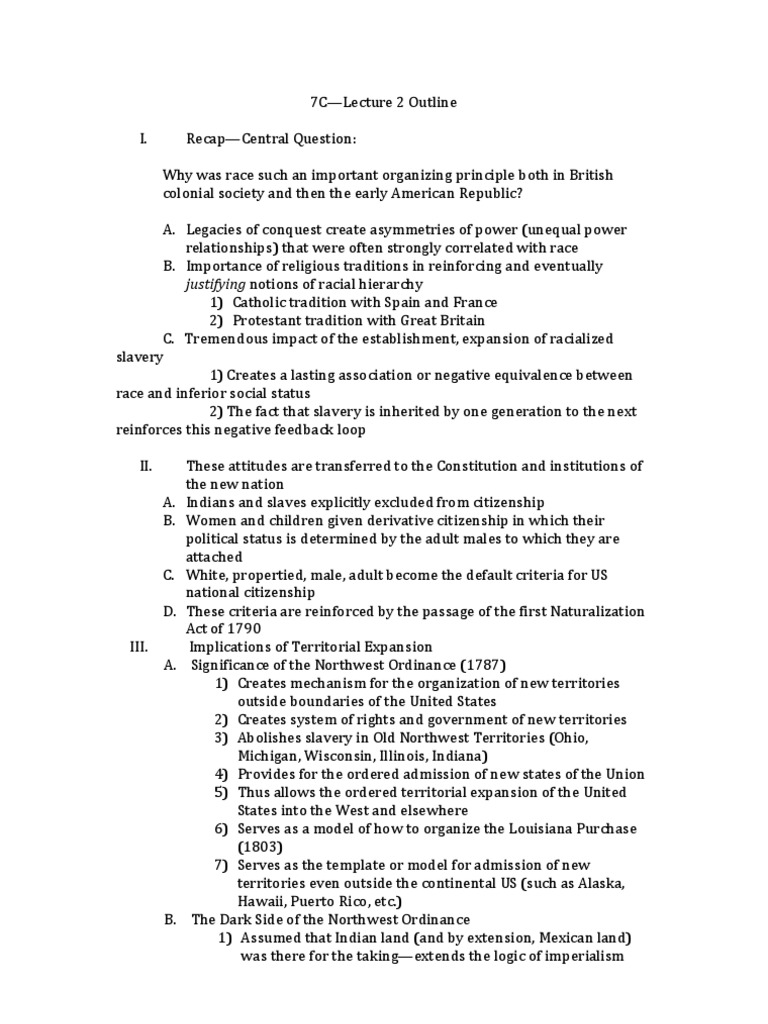 7C-Lecture 2 Outline | PDF | The United States | Race (Human ...