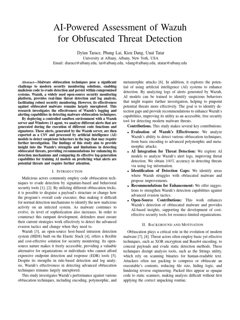 AI-Powered Assessment of Wazuh For Obfuscated Threat Detection | PDF ...