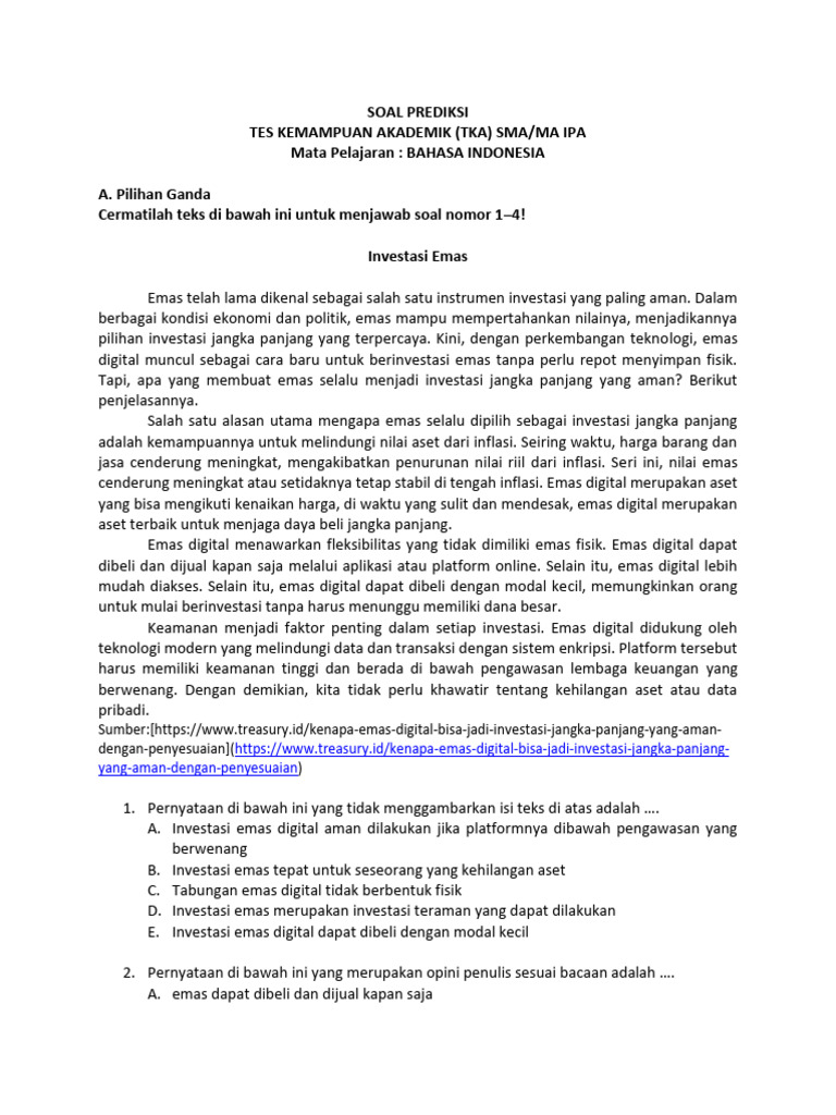 SOAL TKA 3 B INDO | PDF