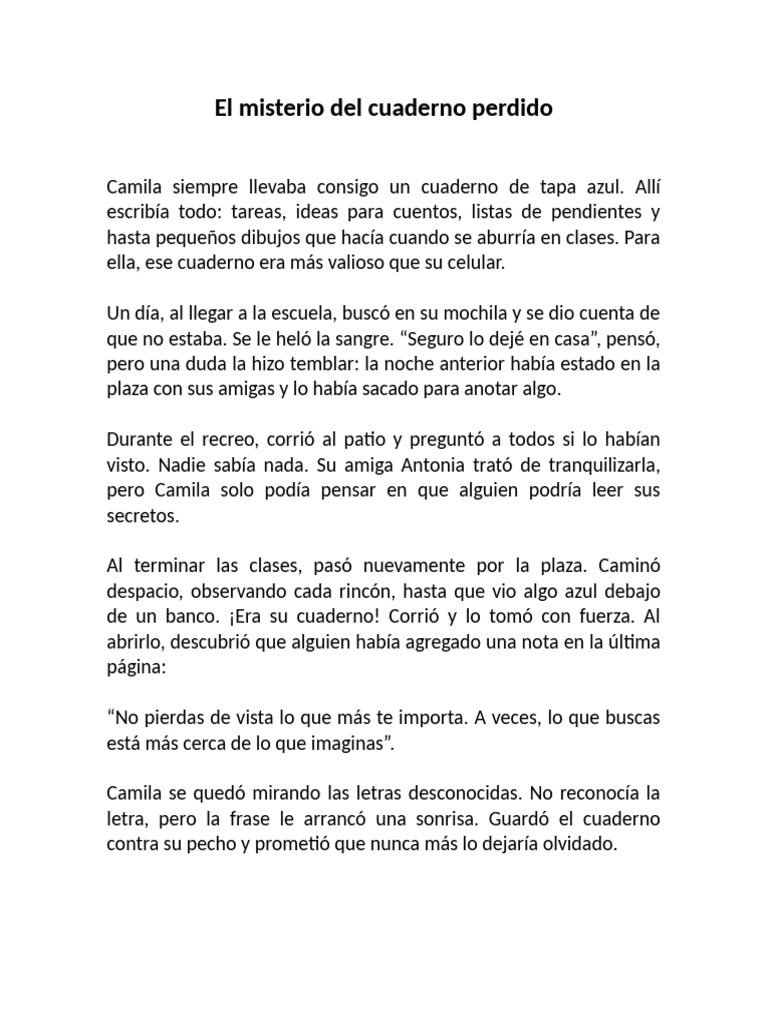 El Misterio Del Cuaderno Perdido | PDF