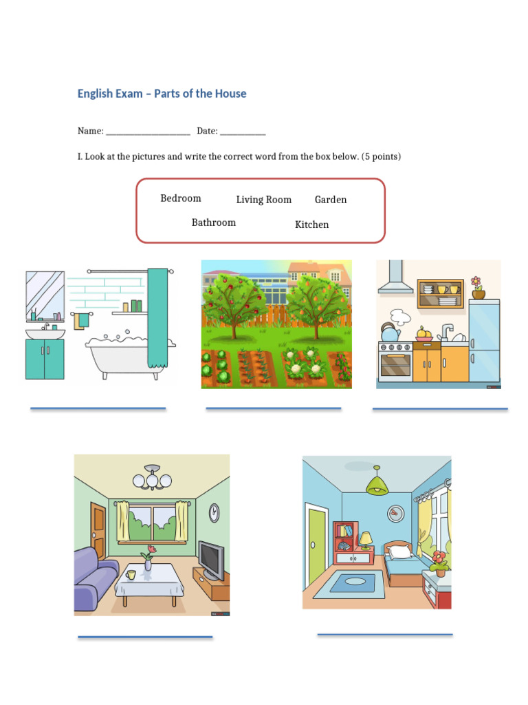 English Exam: House Parts Identification | PDF