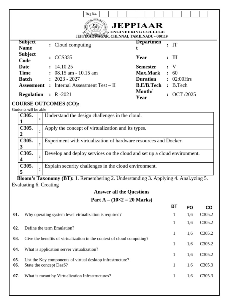Question Paper CC IAT2-set B | PDF | Virtualization | Cloud Computing