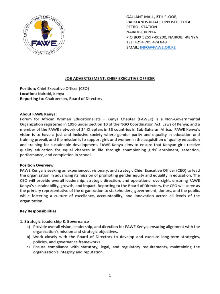 CEO Position at FAWE Kenya | PDF | Business | Economies