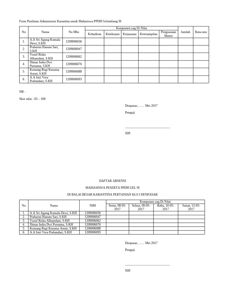 Form Penilaian Administrasi Karantina Untuk Mahasiswa PPDH Gelombang 9I ...