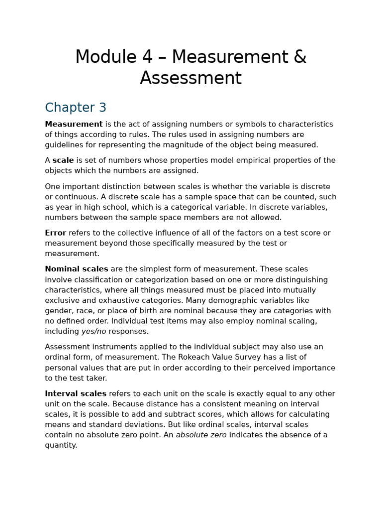 Module 4 - M&A | PDF | Autism | Level Of Measurement