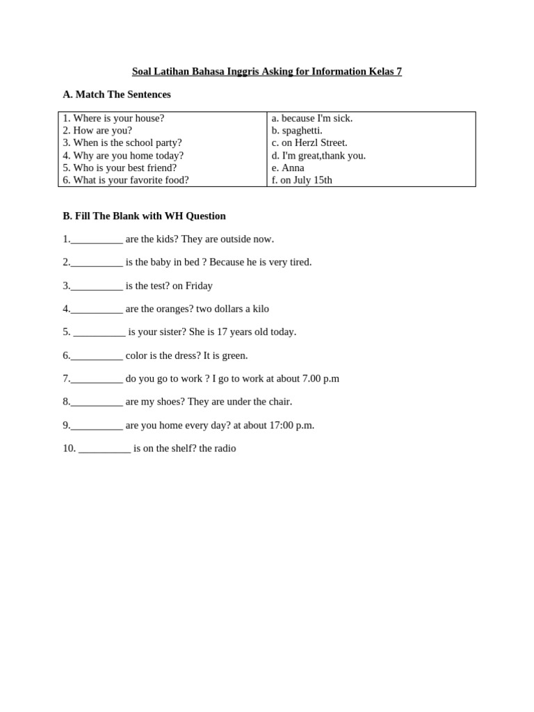 Latihan Asking For Information | PDF