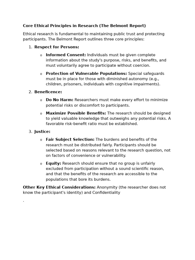 Belmont Report's Ethical Principles | PDF