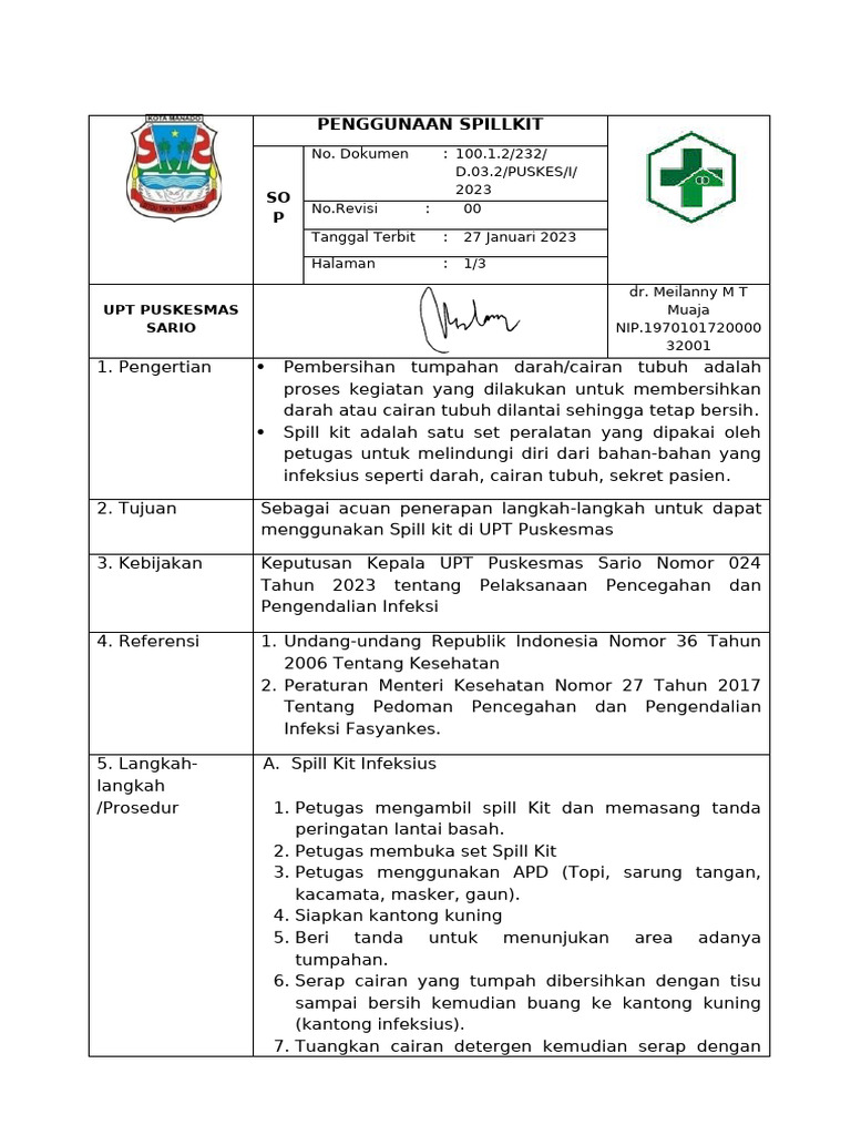 5.5.6.b SOP - Penggunaan Spill Kit | PDF