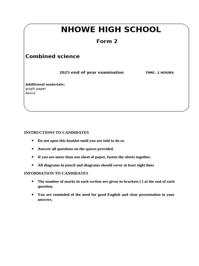 NHS Pp2 End of Year Exam f2 Combined | PDF | Mains Electricity | Chemistry