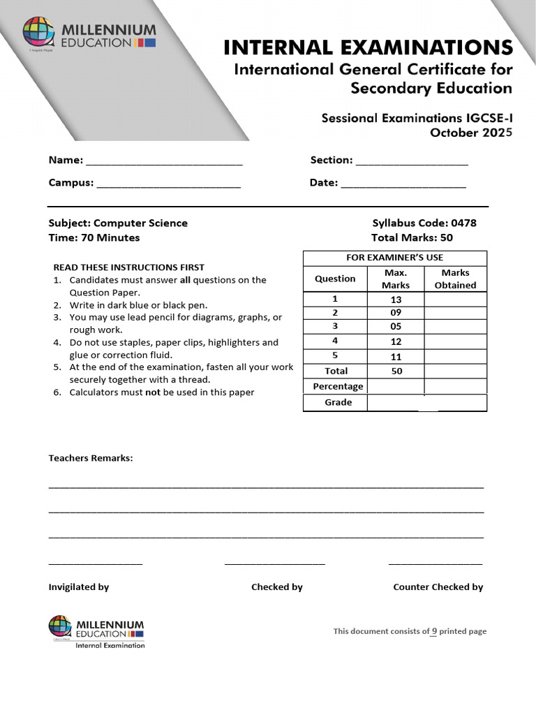 Computer Science Exam Instructions and Questions | PDF | Sql | Databases