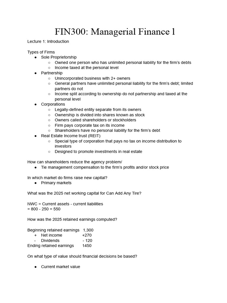 Types of Firms in Managerial Finance | PDF | Retained Earnings | Revenue